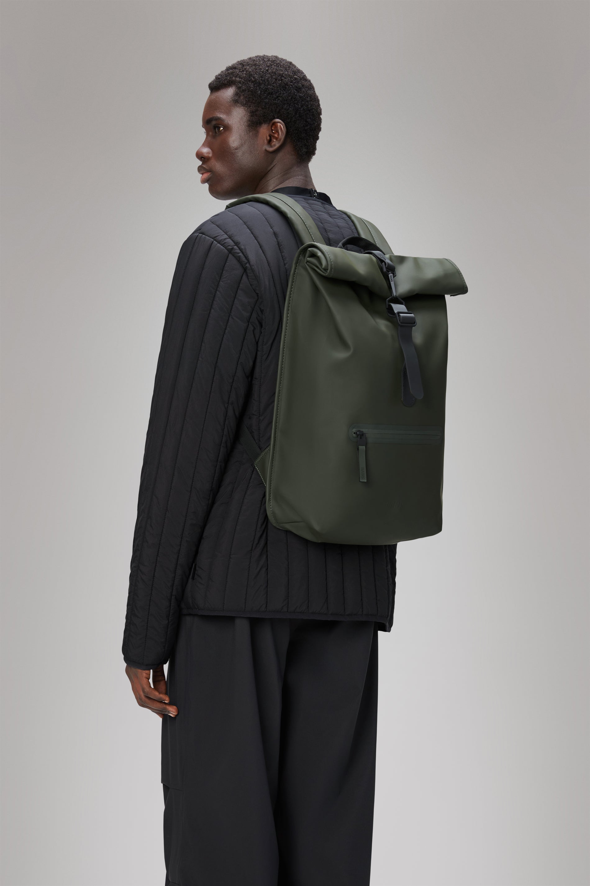 Rains® Rolltop Rucksack in Green for $180 | Free Shipping